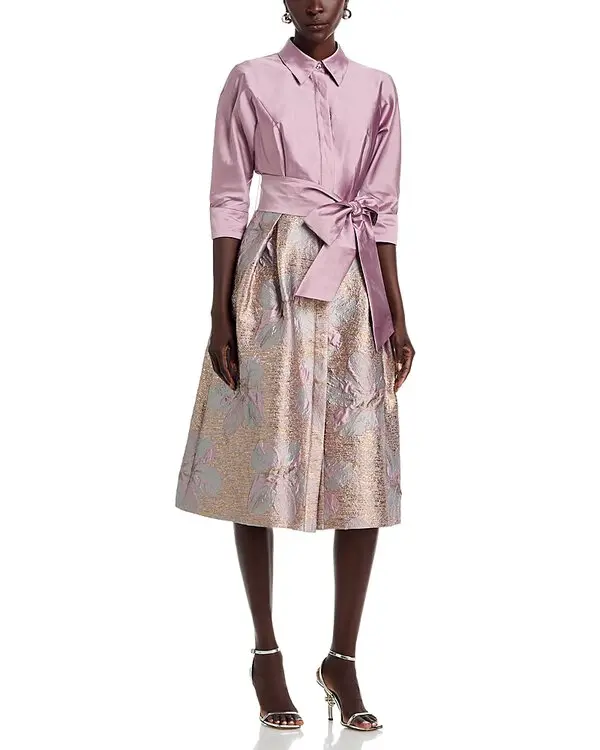 Rickie Freeman For Teri Jon Taffeta Jacquard Shirtdress