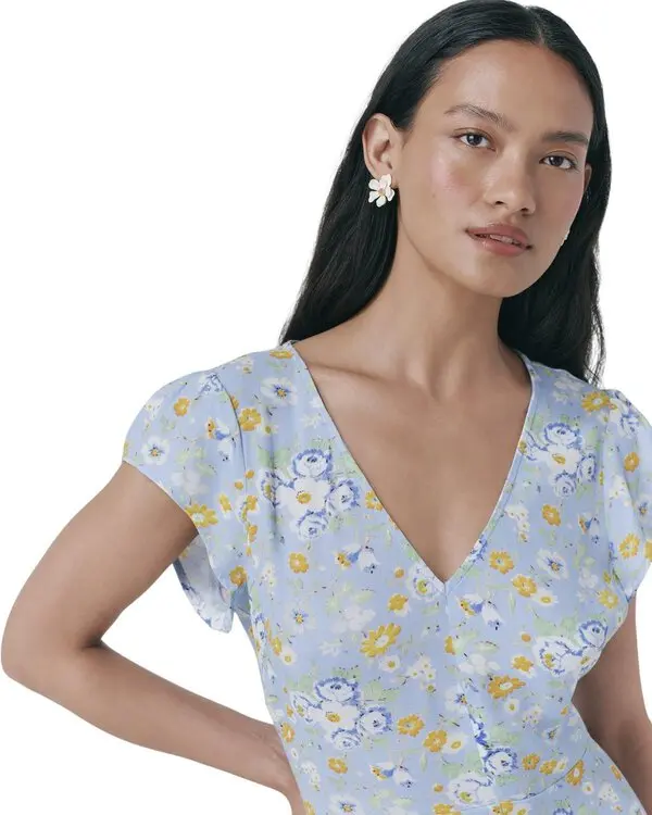 Ghost London Blair Crepe Floral Midi Dress - Blue Country Flowers