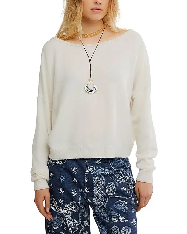 Free People Boatneck Pullover Sweater - White Combo