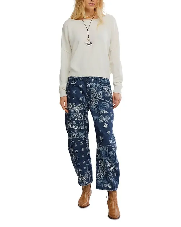 Free People Boatneck Pullover Sweater - White Combo