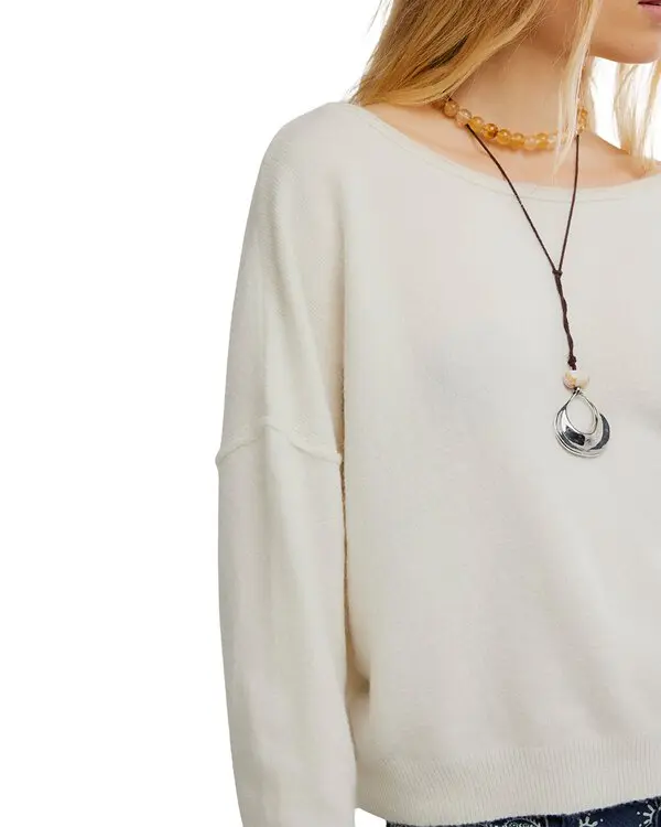 Free People Boatneck Pullover Sweater - White Combo
