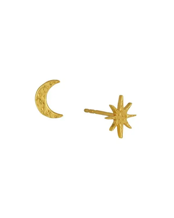 OTTOMAN HANDS Moon And Star Stud Earrings - Gold