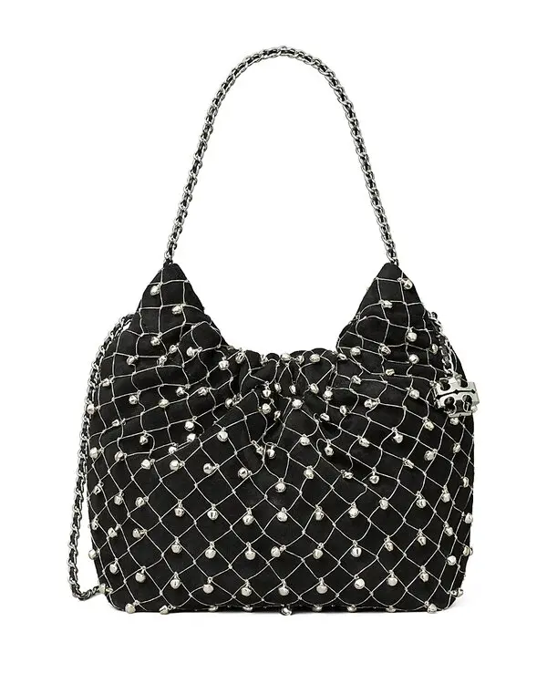 Tory Burch Fleming Mini Bell Embellished Suede Crossbody Bag - Black