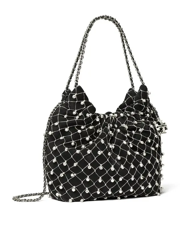 Tory Burch Fleming Mini Bell Embellished Suede Crossbody Bag - Black