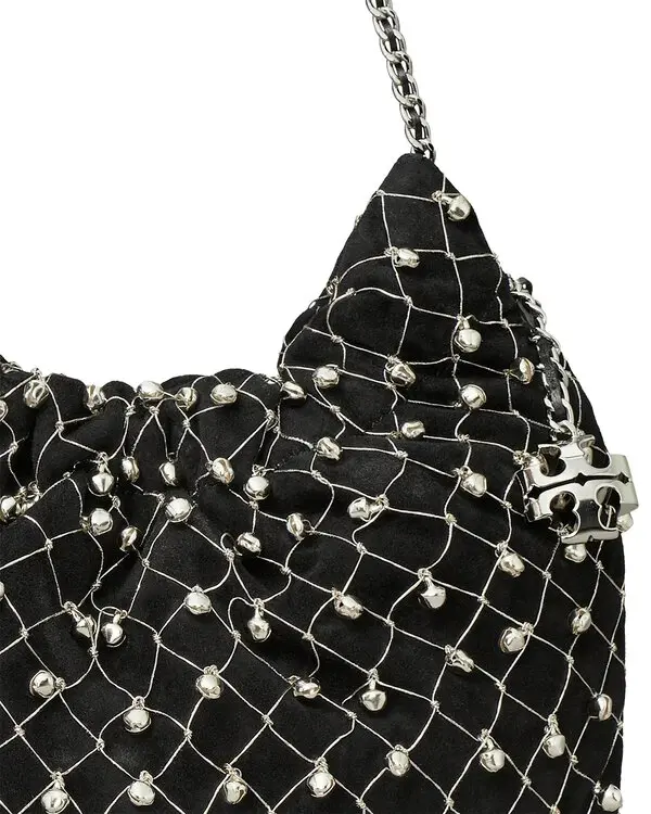 Tory Burch Fleming Mini Bell Embellished Suede Crossbody Bag - Black