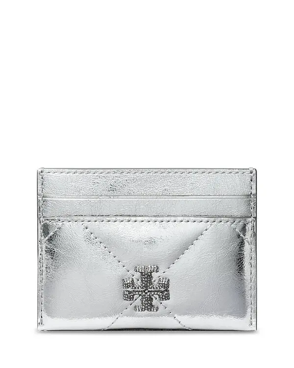 Tory Burch Kira Diamond Quilted Leather Card Case - Silver