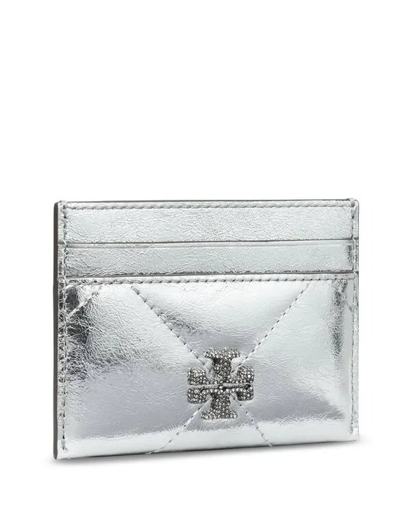 Tory Burch Kira Diamond Quilted Leather Card Case - Silver