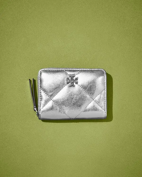Tory Burch Kira Diamond Quilted Leather Card Case - Silver