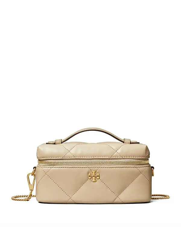 Tory Burch Kira Diamond Quilted Leather Vanity Case - Light Stone