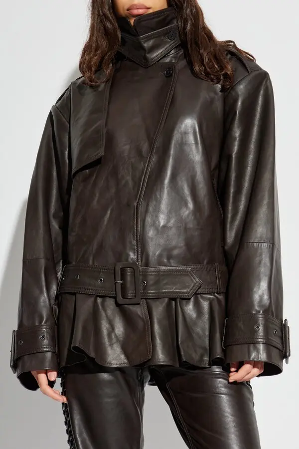 ROTATE BY BIRGER CHRISTENSEN Belted Leather Jacket - Brown