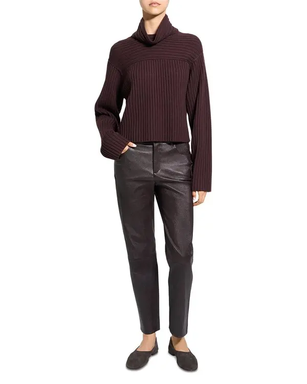 Theory Wool Ribbed Mock Neck Sweater - Deep Plum