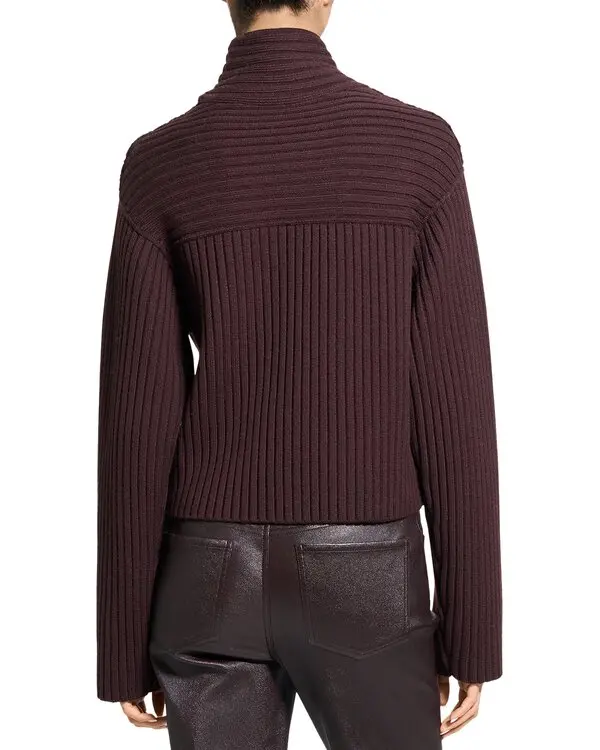Theory Wool Ribbed Mock Neck Sweater - Deep Plum