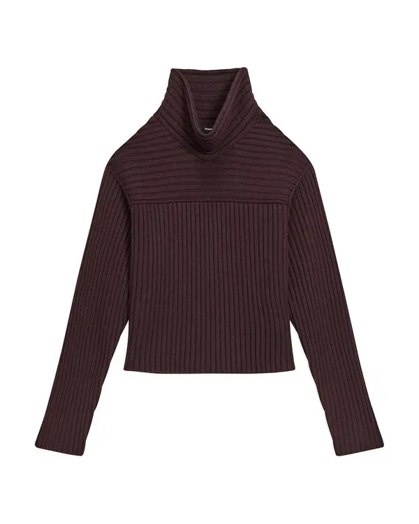 Theory Wool Ribbed Mock Neck Sweater - Deep Plum