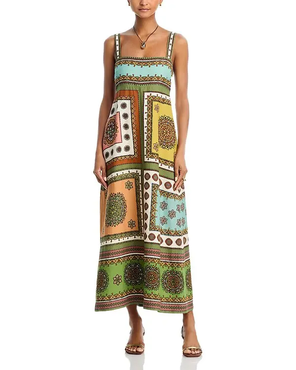 ALEMAIS Printed Viscose-linen Maxi Dress