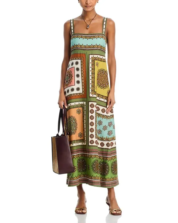 ALEMAIS Printed Viscose-linen Maxi Dress