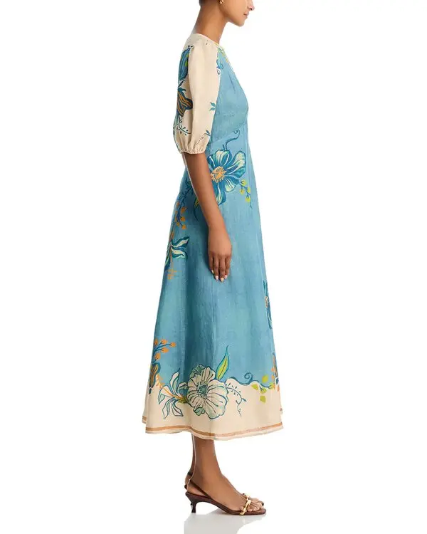 Alemais Luda Midi Linen Dress In Blue | Editorialist