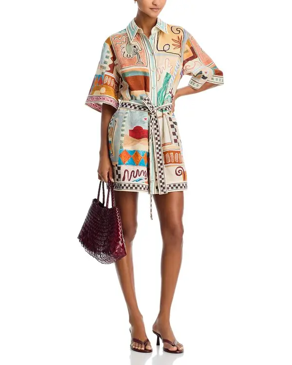 Alemais Michelle Linen Mini Shirt Dress - Multi