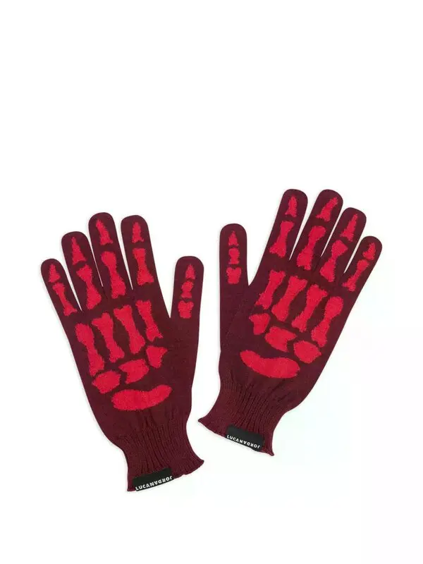 JORDANLUCA Skeleton Print Gloves - Red