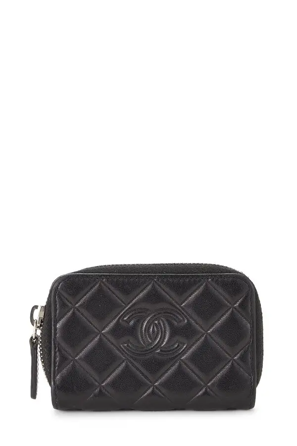 Chanel Calfskin Diamond 'cc' Card Holder - Black