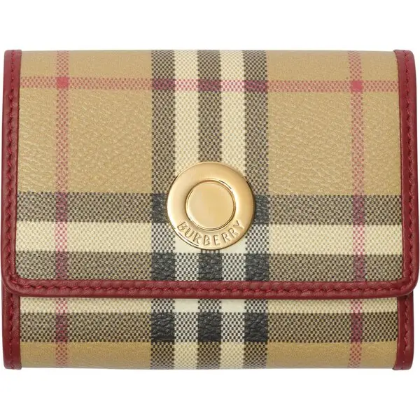 Burberry Small Check Folding Wallet - Archive Beige/ruby Red