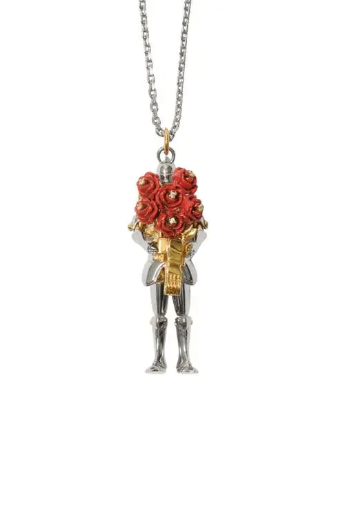 Burberry Knight Rose Charm Necklace - Silver/gold/red