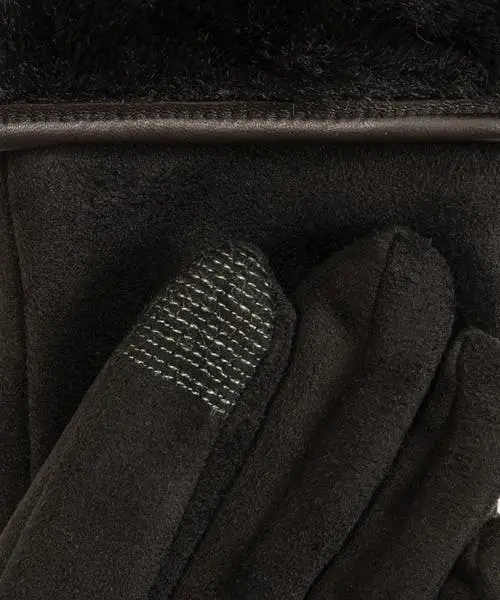 Echo Stretch Suede Fold-up Faux Fur Cuff Gloves - Black