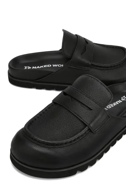 NAKED WOLFE Cord Pebble Leather Slip-on Mules - Black
