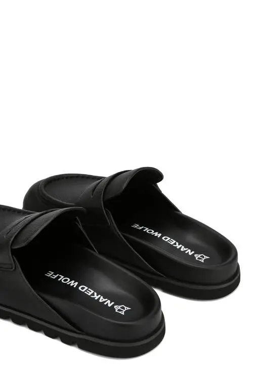 NAKED WOLFE Cord Pebble Leather Slip-on Mules - Black