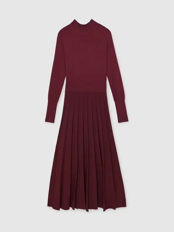 REISS Alicia Belted Knit Pleated Midi Dress