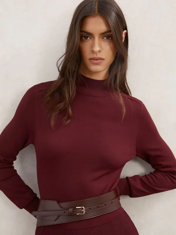 REISS Alicia Belted Knit Pleated Midi Dress