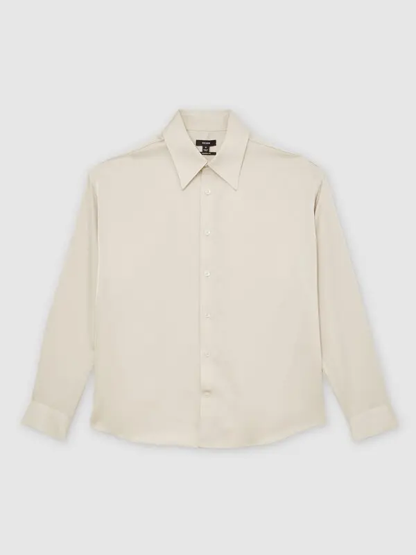 REISS Vantige Satin Long-sleeve Shirt - Champagne
