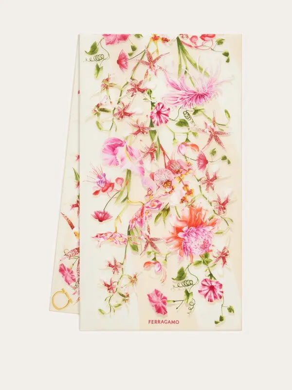FERRAGAMO Floral Bloom Print Silk Scarf - Pink