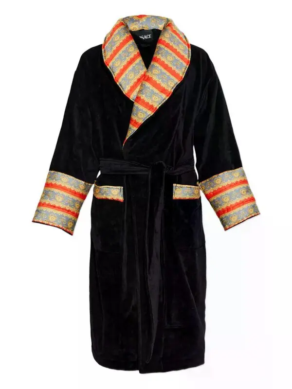 Versace Striped Bath Robe - Black