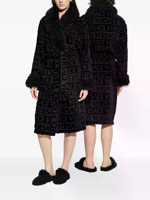 Versace Logo-pattern Bath Robe - Black