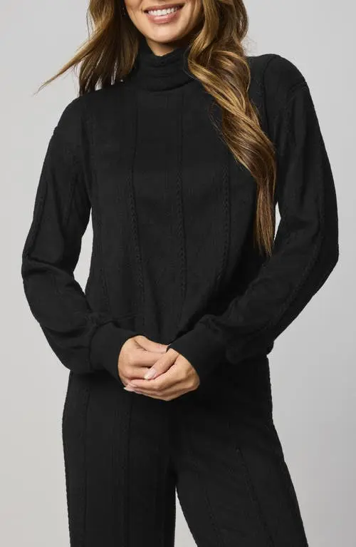 Splendid Cable Lounge Turtleneck Top - Black
