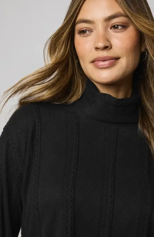 Splendid Cable Lounge Turtleneck Top - Black