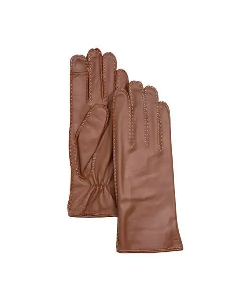 Echo Stitch Detail Leather Gloves - Cinnamon Bark