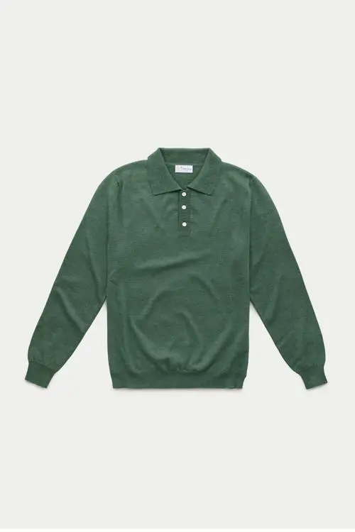 WOLF VS. GOAT (WVG) Wool Knitted Long Sleeve Polo - Abete