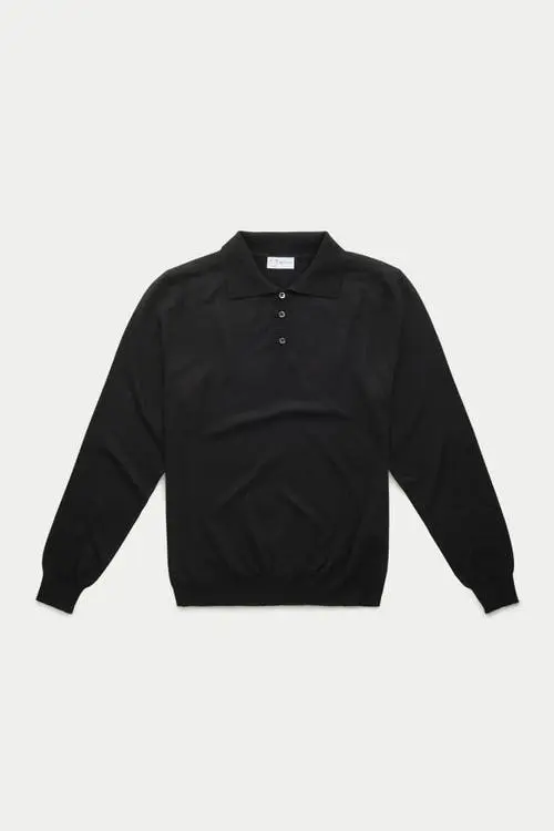 WOLF VS. GOAT (WVG) Wool Knitted Long Sleeve Polo - Black
