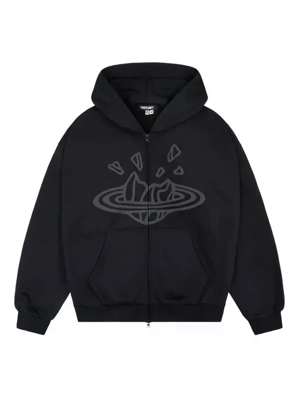 BROKEN PLANET Zip-up Graphic Hoodie - Black