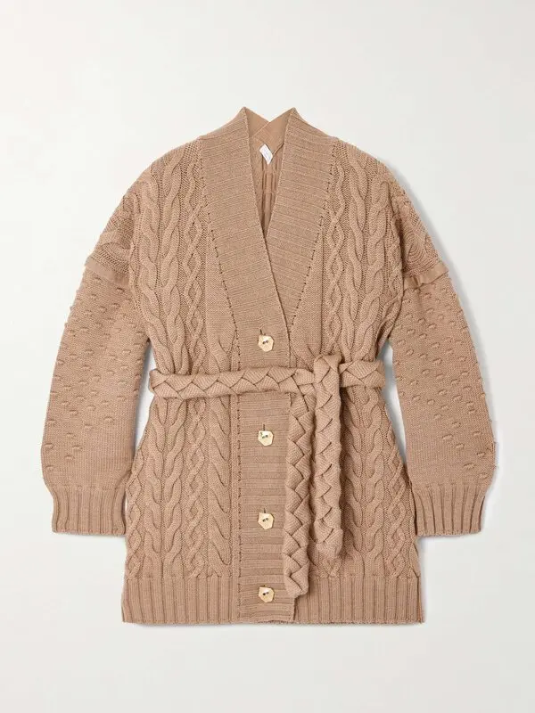 VIOLANTE NESSI Tracey Belted Wool Cardigan - Beige