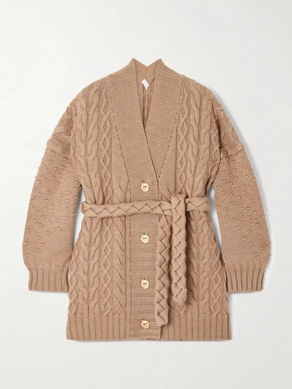 VIOLANTE NESSI Tracey Belted Wool Cardigan - Neutrals