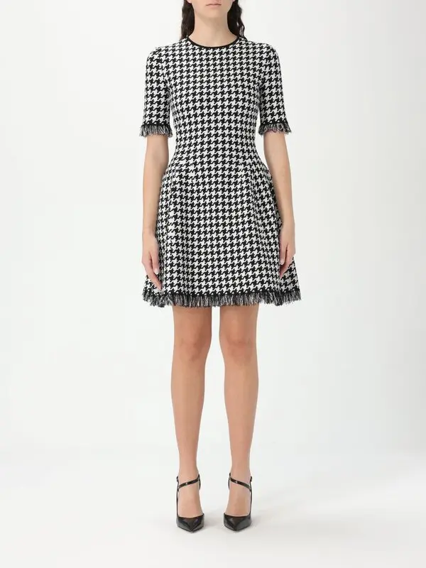 Alexander McQueen Houndstooth Dress With Fringe Accents