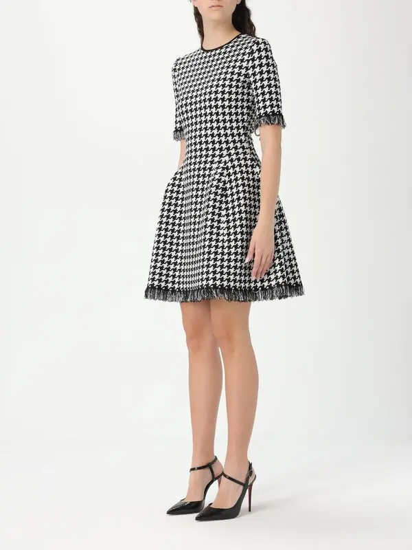 Alexander McQueen Houndstooth Dress With Fringe Accents