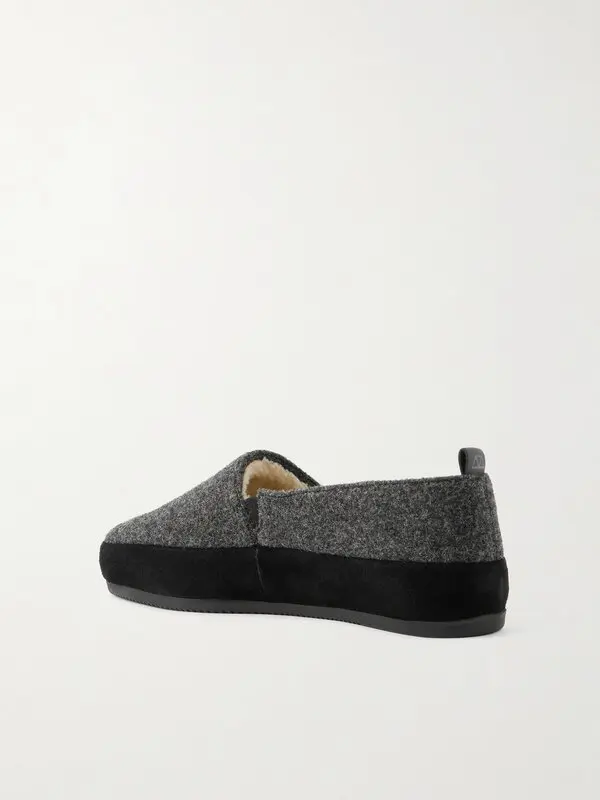 Mulo Plush-lined Suede-trimmed Wool Loafers - Gray