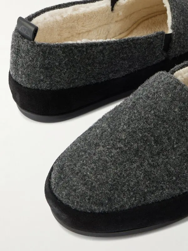 Mulo Plush-lined Suede-trimmed Wool Loafers - Gray