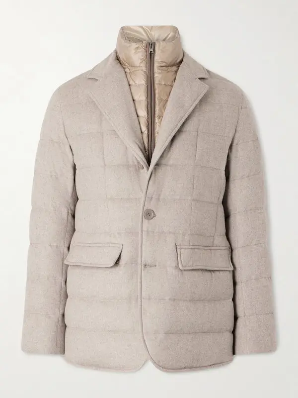 Herno Slim-fit Shell-trimmed Silk And Cashmere-blend Down Jacket - Neutrals