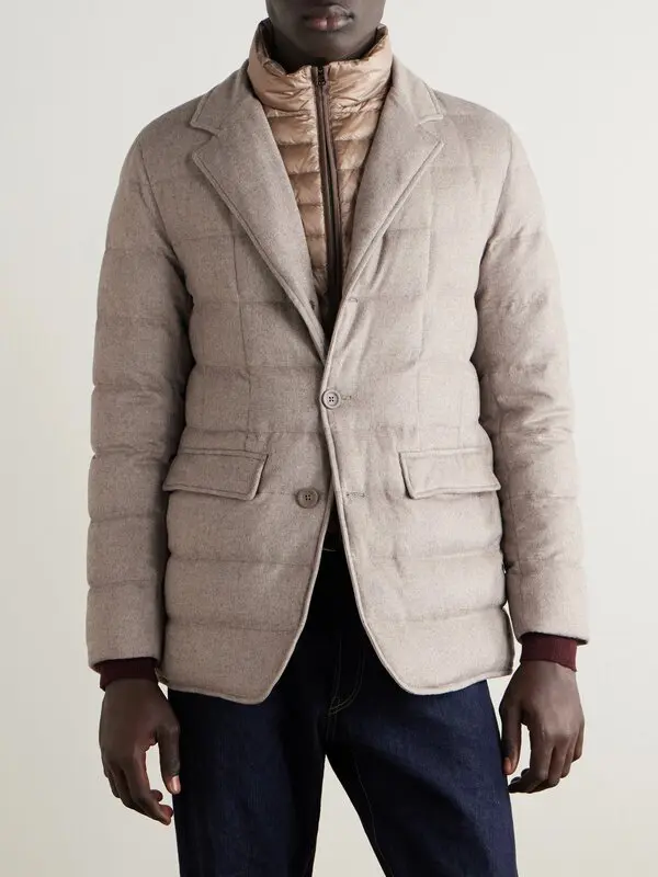 Herno Slim-fit Shell-trimmed Silk And Cashmere-blend Down Jacket - Neutrals