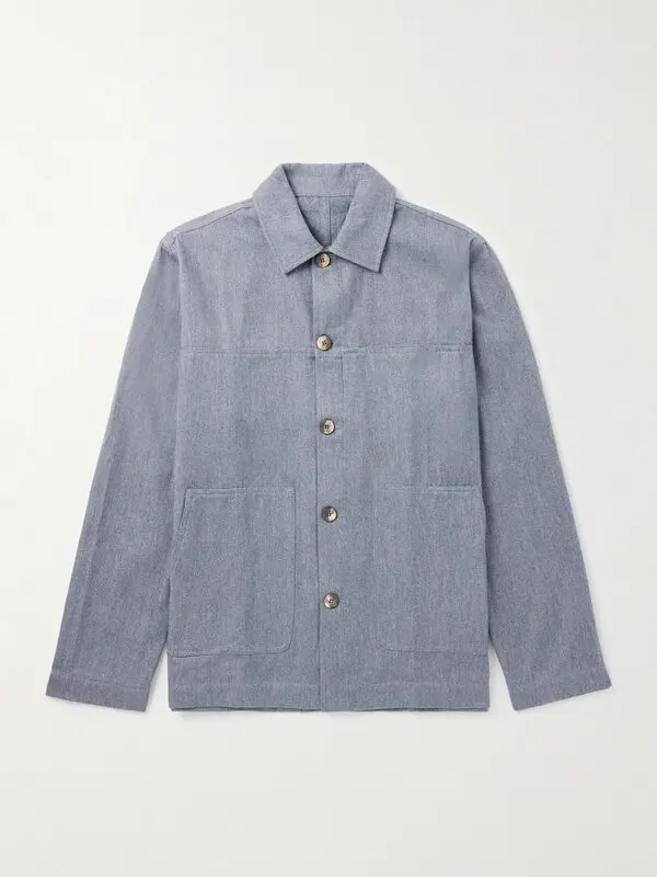 Frescobol Carioca Belford Herringbone Cotton And Cashmere-blend Jacket - Blue