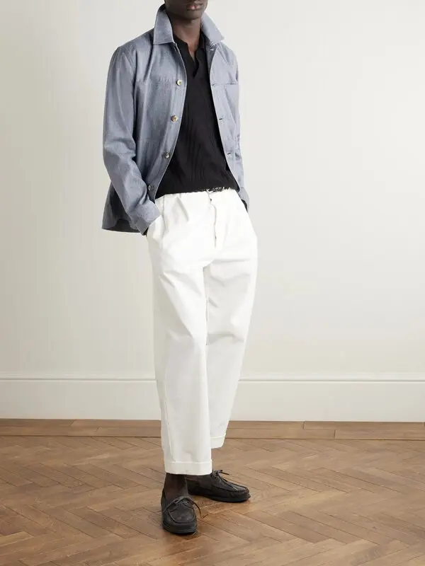Frescobol Carioca Belford Herringbone Cotton And Cashmere-blend Jacket - Blue